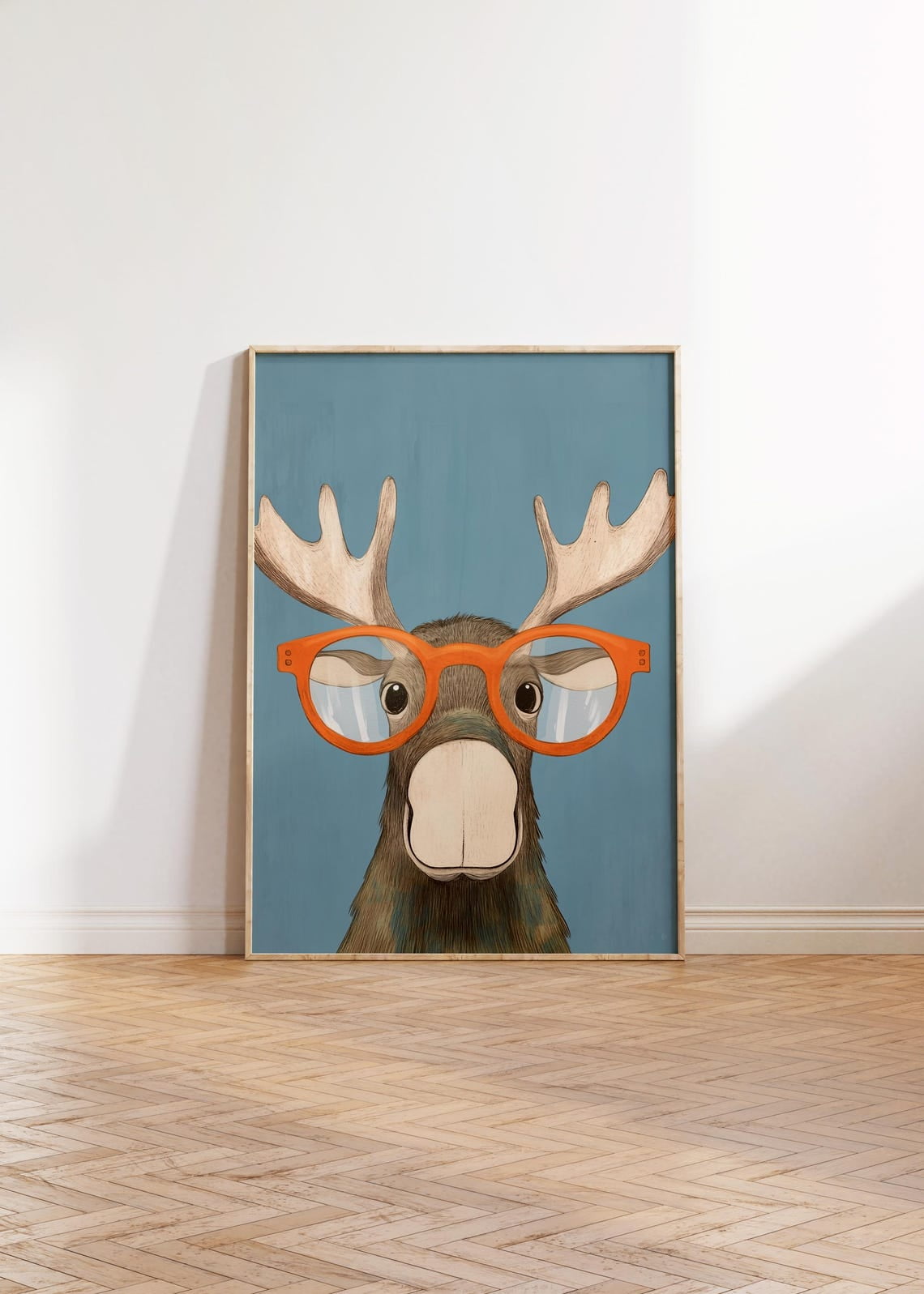 Dusty Blue Moose Art Print, Funny Elk Wall Art, Colorful Moose Art ...