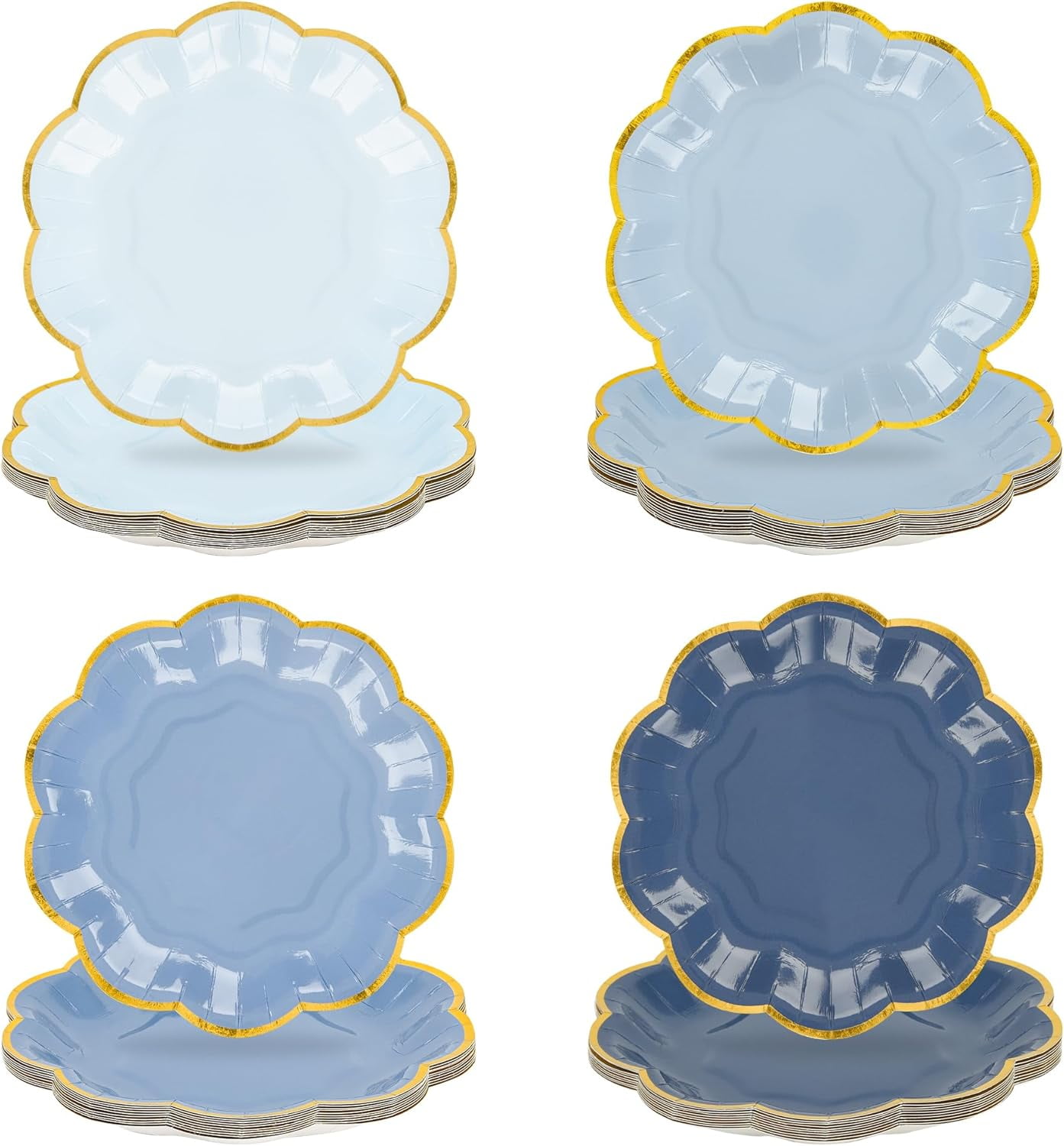 Dusty Blue Party Plates Gradient Blue Dessert Paper Plates 7inch Gold ...