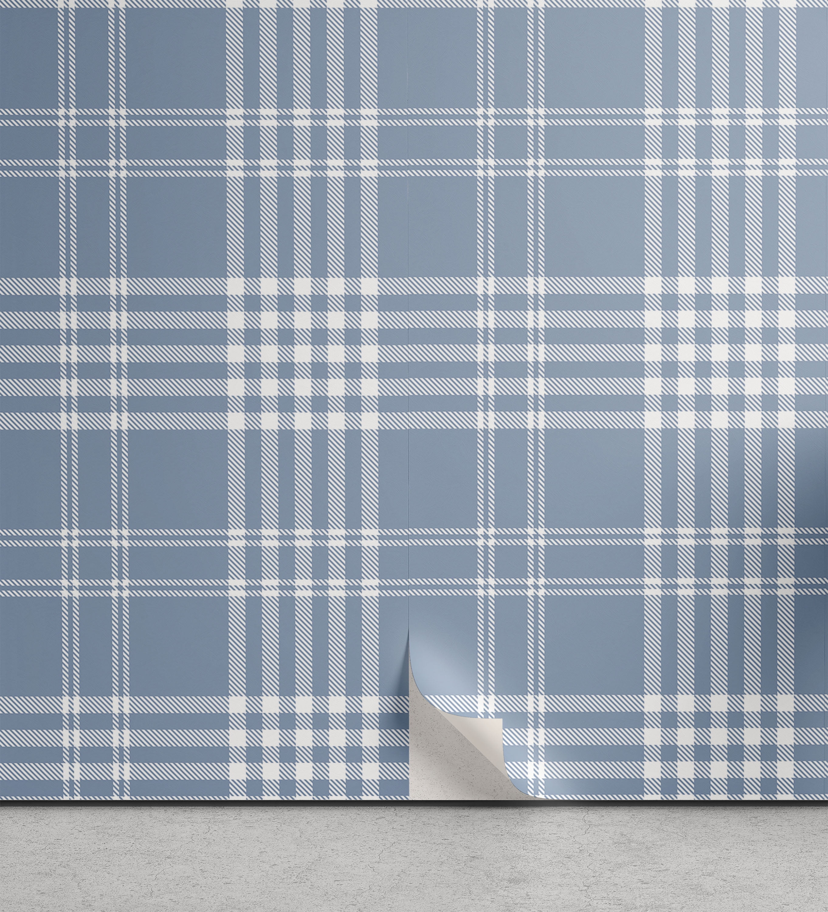 Dusty Blue Peel & Stick Wallpaper, Checkered Look Monochrome Pattern ...