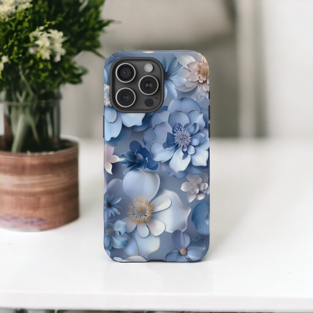 Dusty Blue Periwinkle Floral Botanical Themed Phone Case 17 16 15 14 13 ...