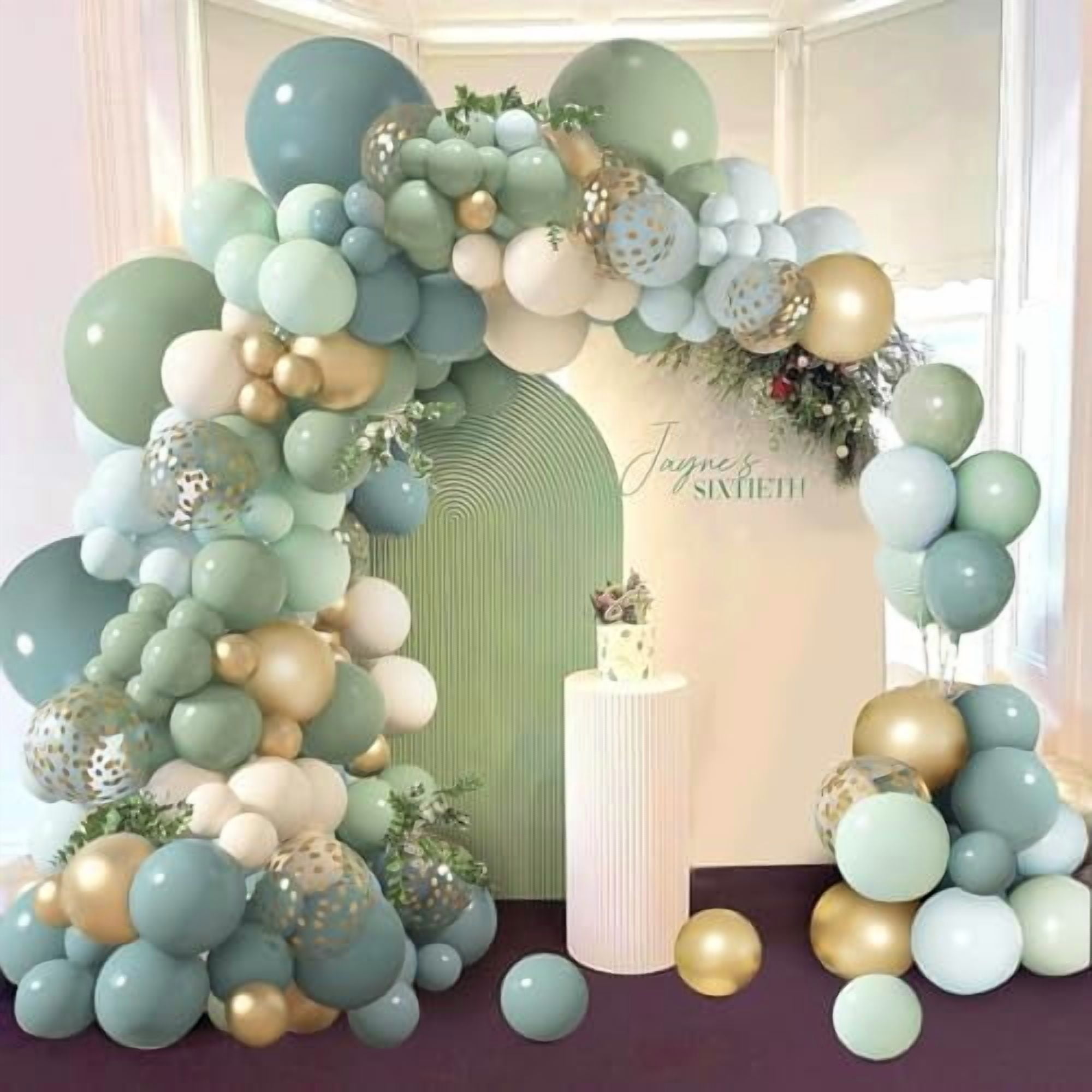 Dusty Blue Sage Green Balloon Arch Kit, Pastel Blue Green Sand White ...