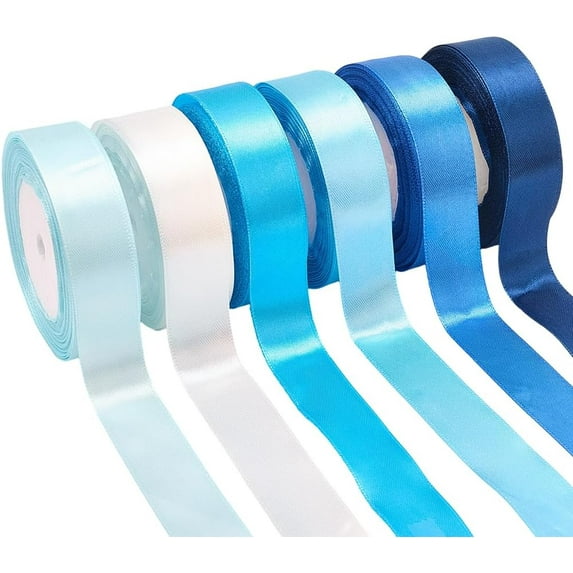 Dusty Blue Satin Ribbon 1 Inch 6 Rolls Total 149.6Yd Fabric Polyester ...