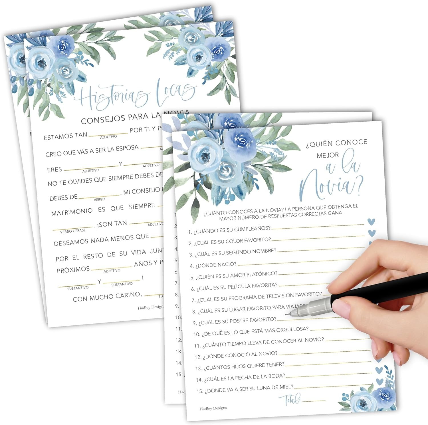 Dusty Blue Spanish Bridal Shower Games 20 Guests - Juegos Para ...