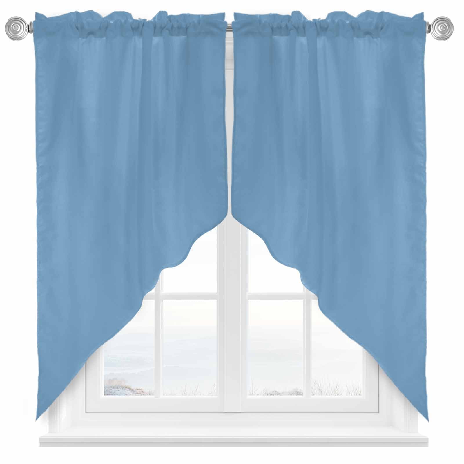 Dusty Blue Swag Valances for Windows 2 Pack Solid Color Swag Kitchen ...