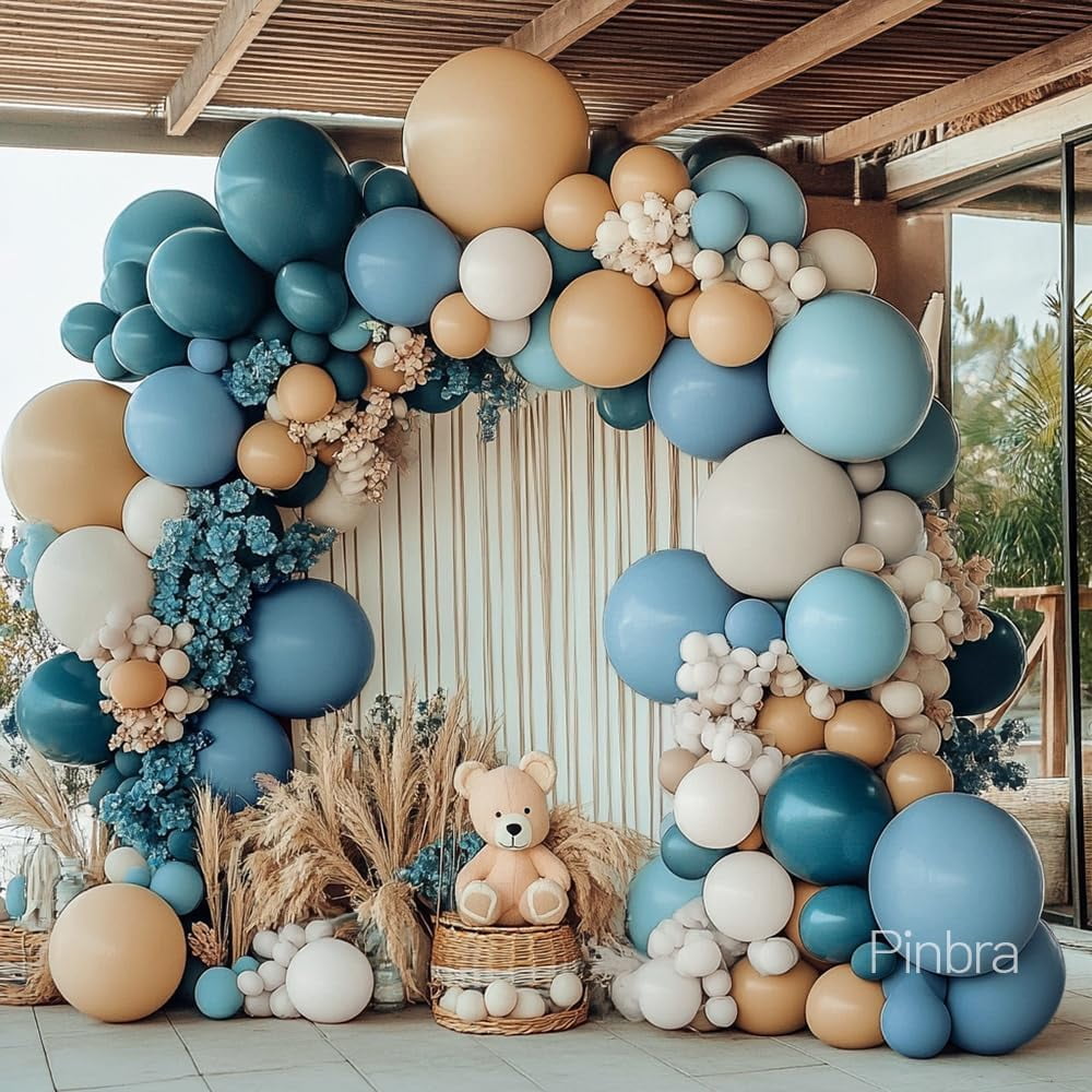 Dusty Blue Tan Balloon Garland Double Stuffed H2FSDSlate Pastel Blue ...