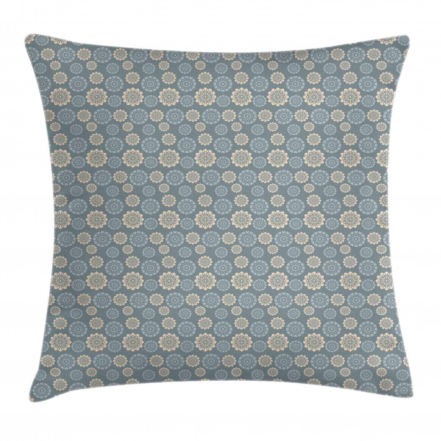 Dusty Blue Throw Pillow Cushion Cover, Repeating Floral Motifs in ...