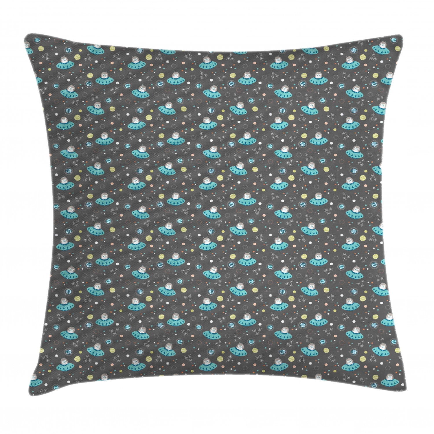 Dusty Blue Throw Pillow Cushion Cover, Space Cat Astronauts and Solar ...