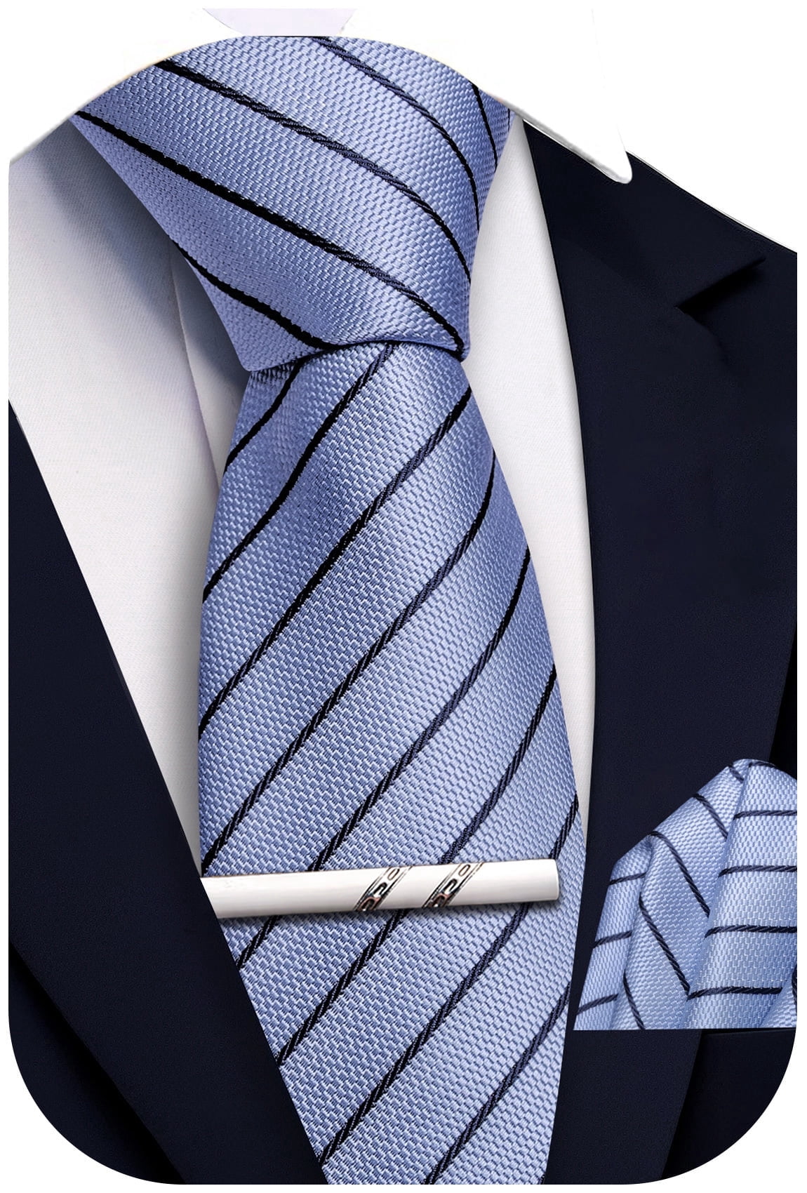 Dusty Blue Ties for Men Extra Long Tie Pocket Square Tie Clip Set Silk ...