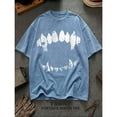 Dusty Blue Vintage Wash Crew Neck Loose Fit Graphic Tee Short Sleeve ...
