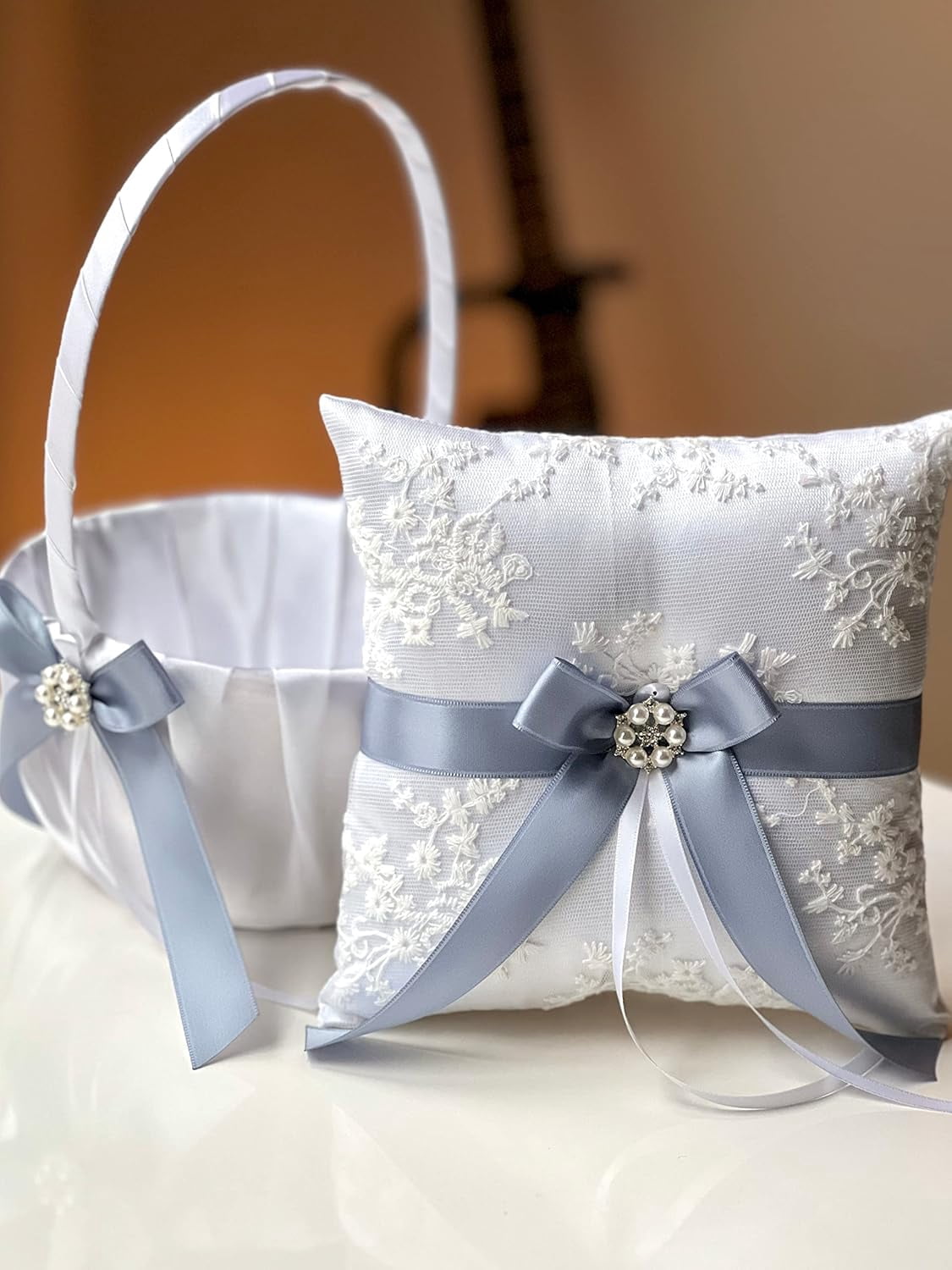 Dusty Blue Wedding Accessories, Flower Girl Basket, Ring Bearer Pillow ...