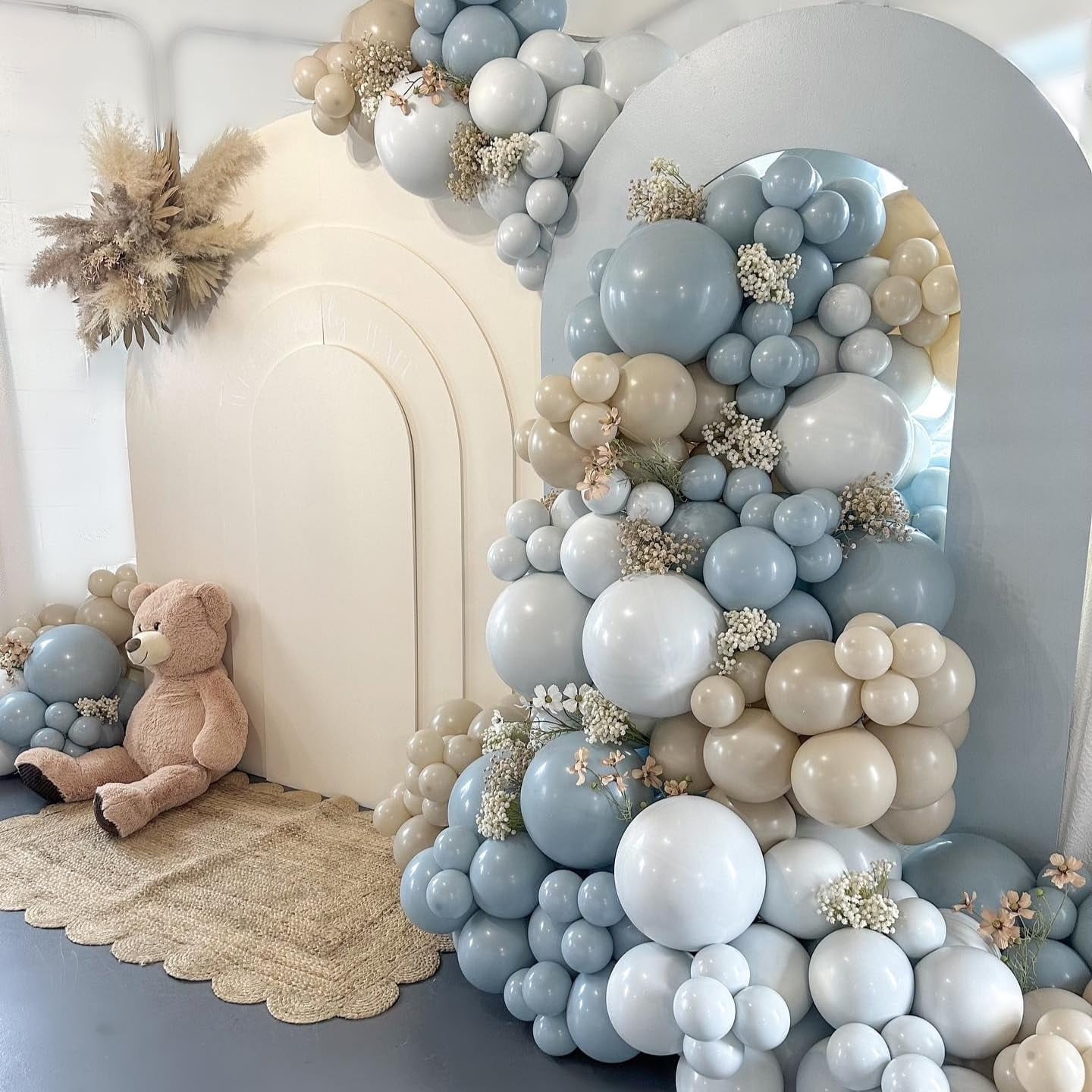 Dusty Blue White Sand Balloon Arch AFN1Garland Kit Slate Fog Baby Blue Sand White Beige Cream ...