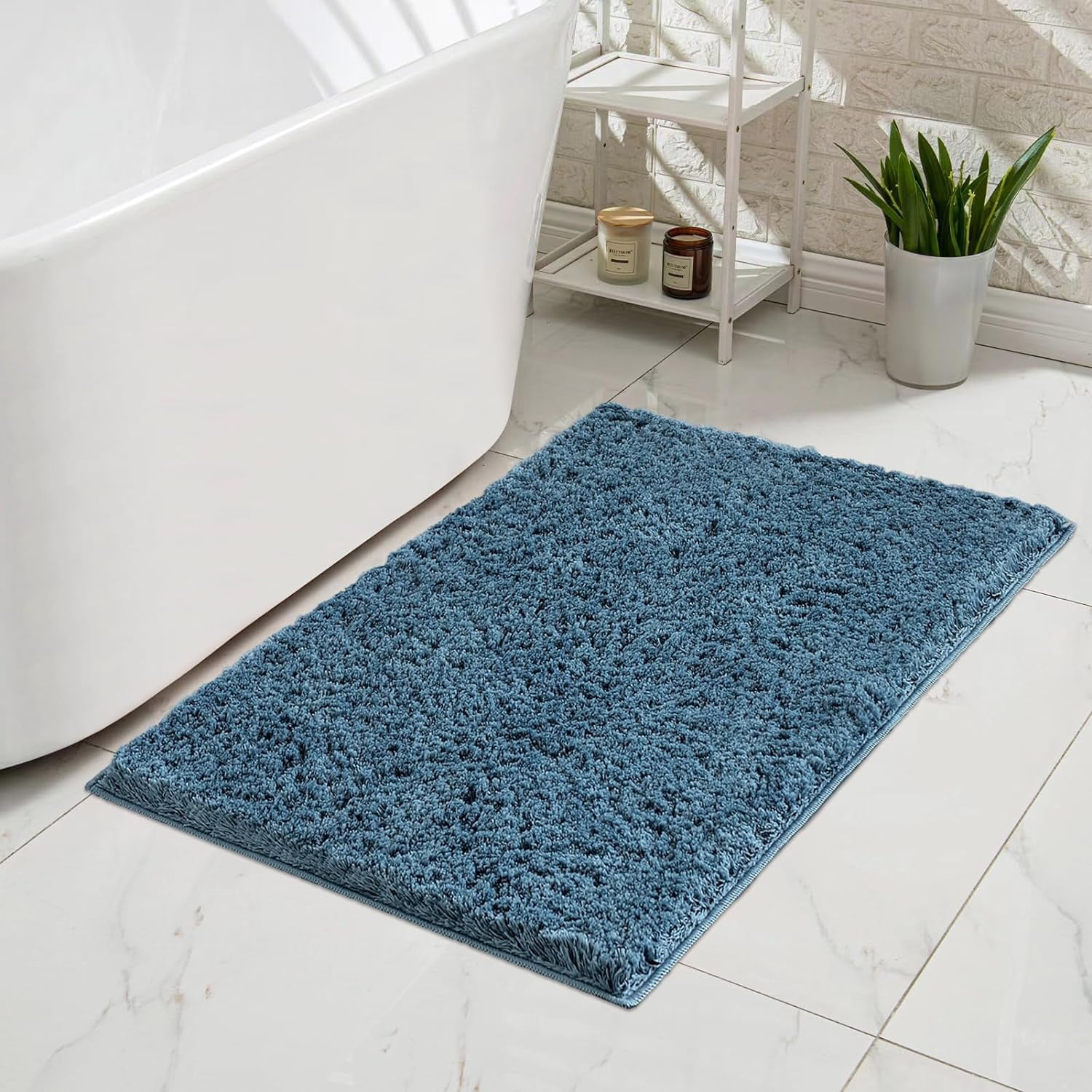 Dusty Blue bath mats for bathroom non slip, Ultra Soft Fluffy Shag bath ...