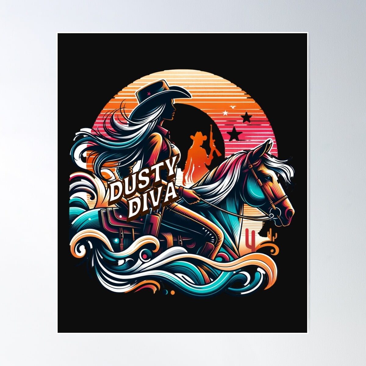 Dusty Diva Western Cow Girl Poster Wall Art, Modern Wall Decor For ...
