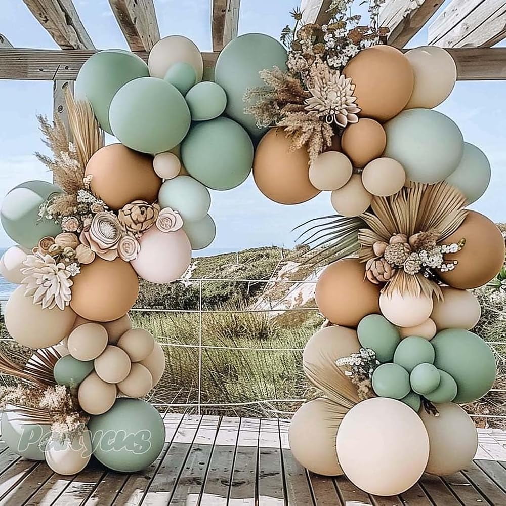 Dusty Green Tan Balloon Garland Double KKS1 Stuffed Pastel Light Sage ...