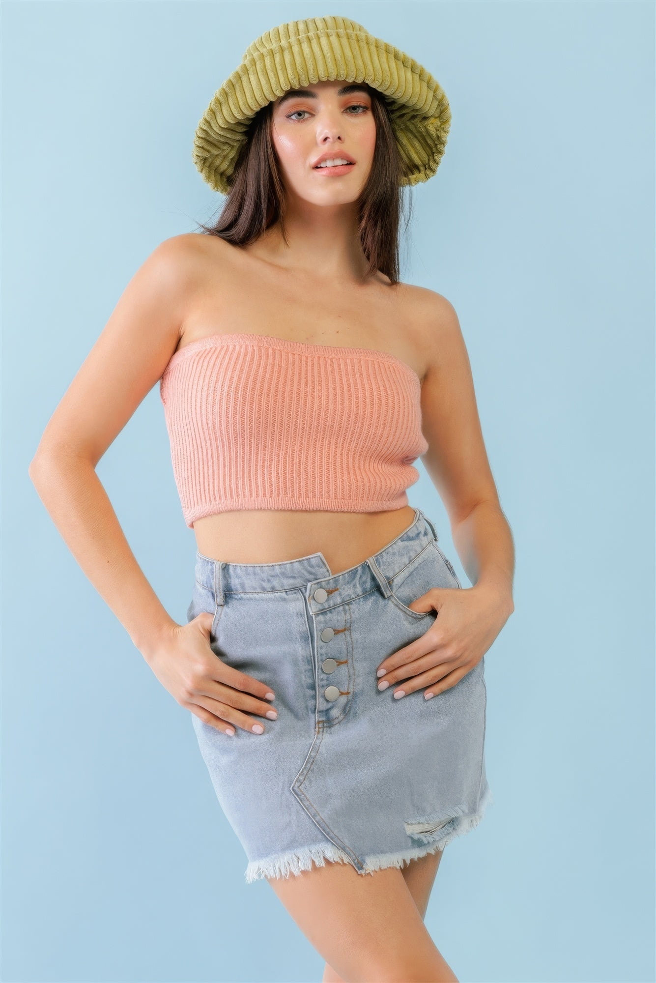 Dusty Peach Knit Strapless Crop Top - Walmart.com