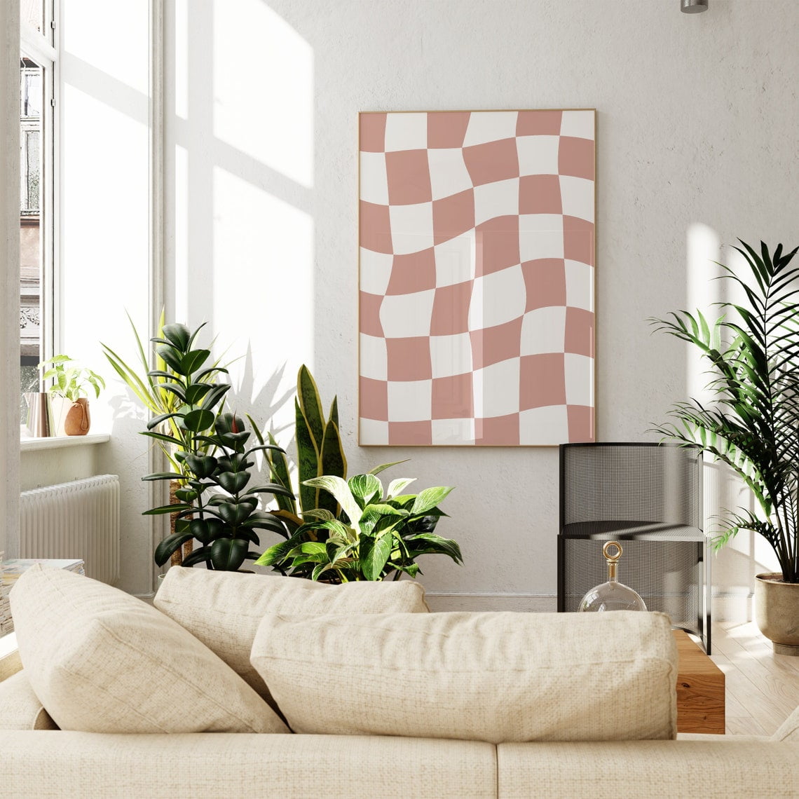 Dusty Pink Checkered Print // Checkerboard Wall Art, Dusty Pink Wall ...