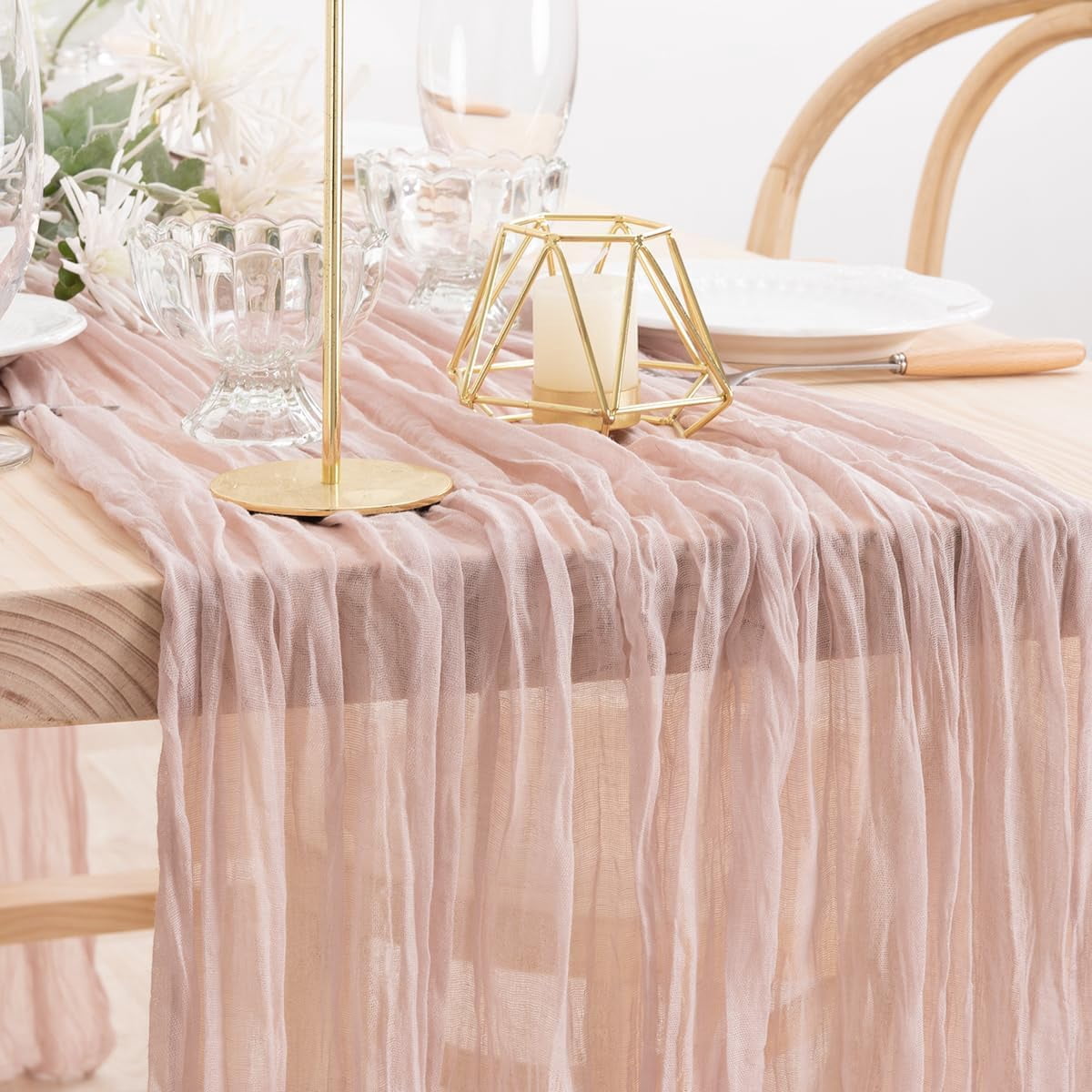 Dusty Pink Semi-Sheer Wedding Table Runner Gauze Cheesecloth Table ...