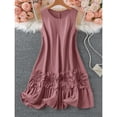 Dusty Pink Sleeveless Round Neck Casual Dress With 3D Floral Ruffle Hem ...