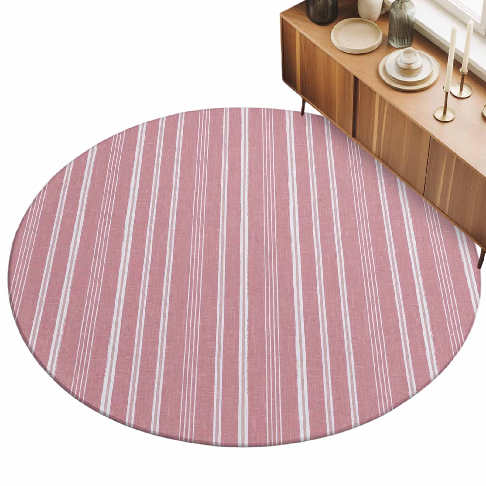 Dusty Pink Striped Area Rugs 5' (Round) Minimalism Stripes Modern ...