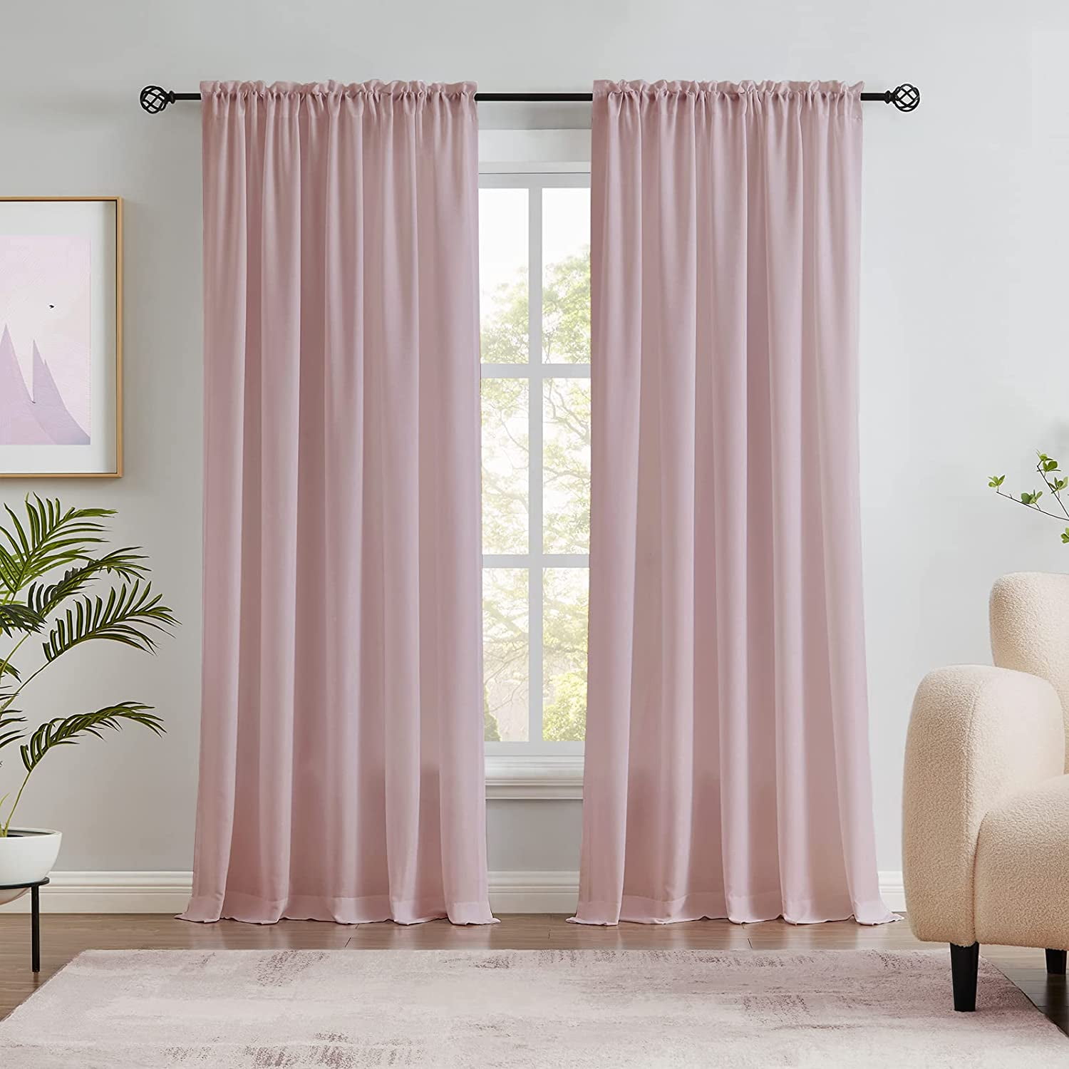 Dusty Pink Velvety Semi Sheer Curtains 84 Inches Long for Bedroom ...