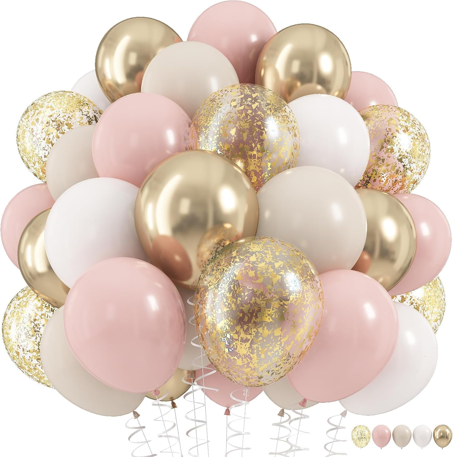 Dusty Pink and Gold Balloons Set, Retro Blush Pink White Sand Beige ...