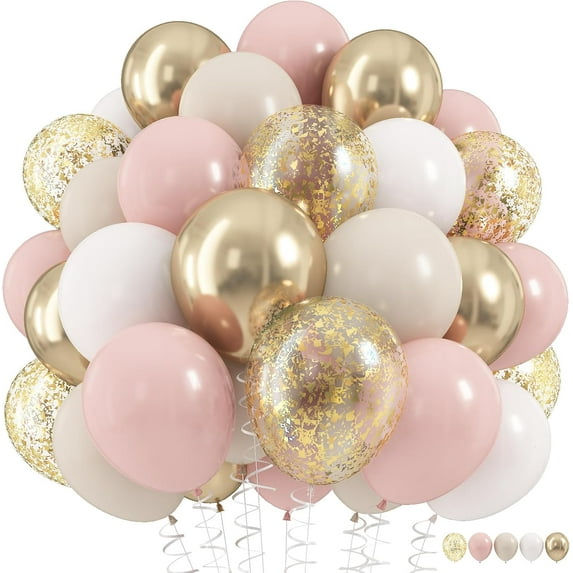 Dusty Pink and Gold Balloons Set, Retro Blush Pink White Sand Beige ...
