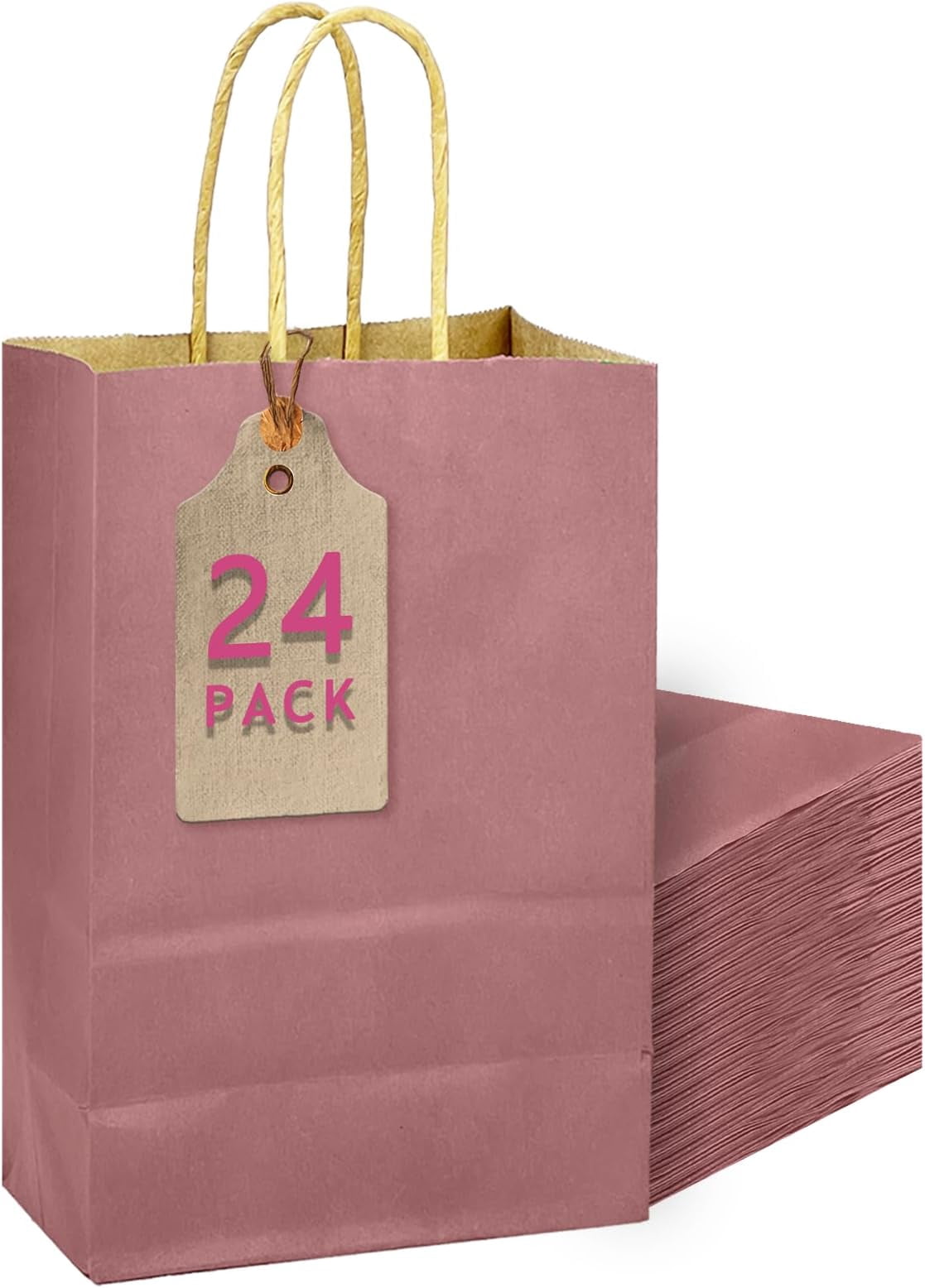 Dusty Rose Brown Bag with Handles 24 count Paper Bags -10.6"x8.3"x4.3 ...