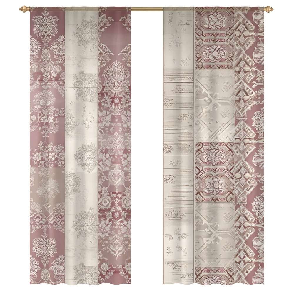 Dusty Rose Patterned Fabric Design Sheer Voile Curtain Window Tulle ...