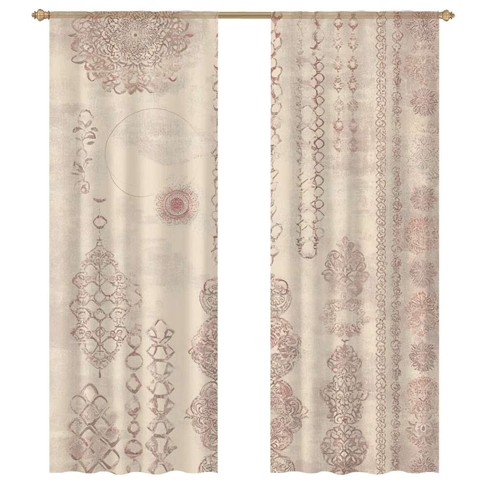 Dusty Rose Patterned Textile Design Sheer Window Curtains for Living ...