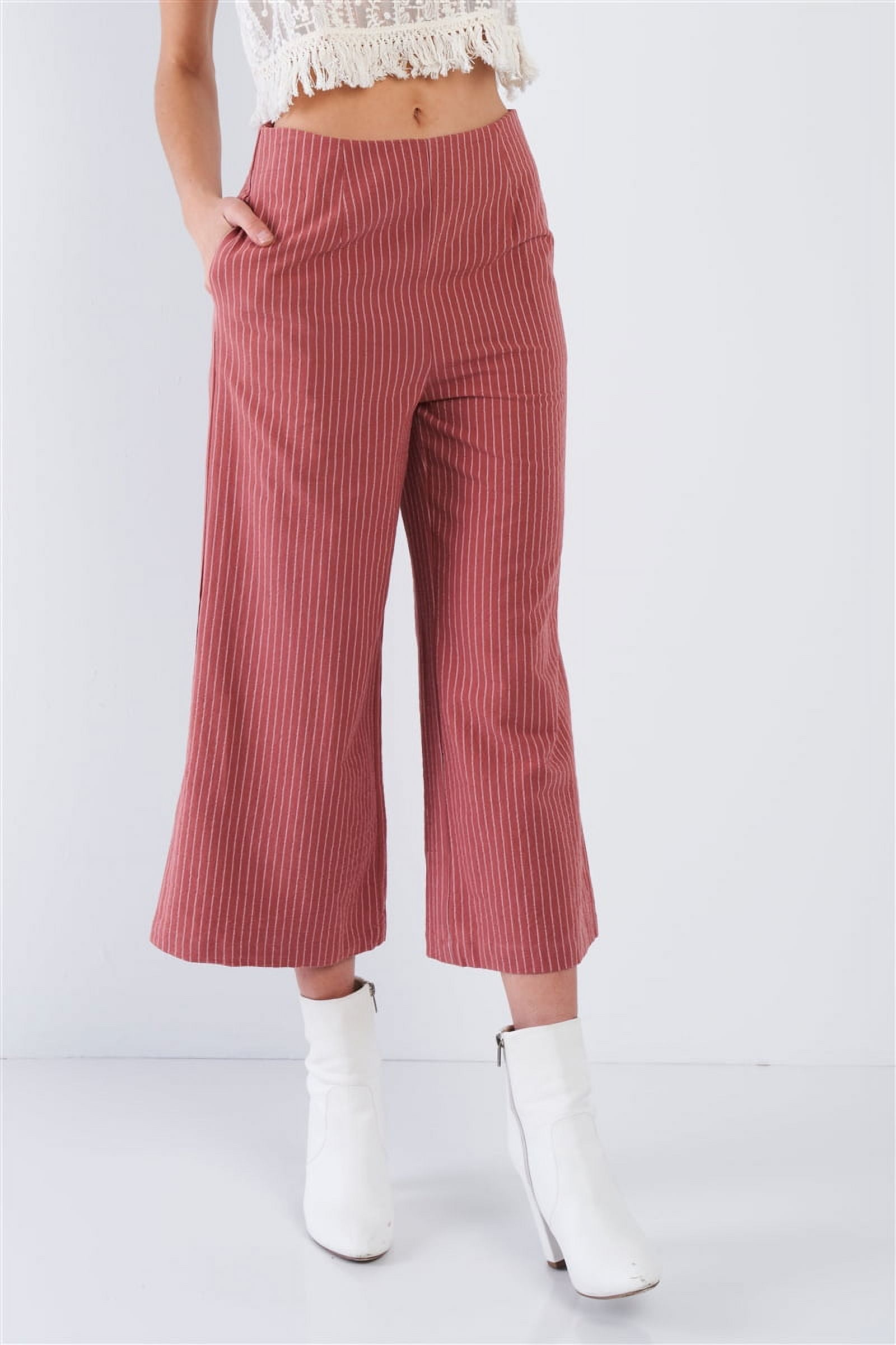 Dusty Rose Pink Cotton Pinstripe Gaucho Pants - Walmart.com