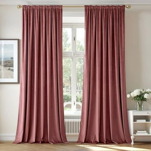 Dusty Rose Pink Velvet Curtains 84 Inches Long, Thermal Insulated ...