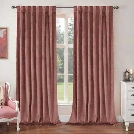 Dusty Rose Pink Velvet Curtains 90 Inch for Bedroom, Thick Thermal ...