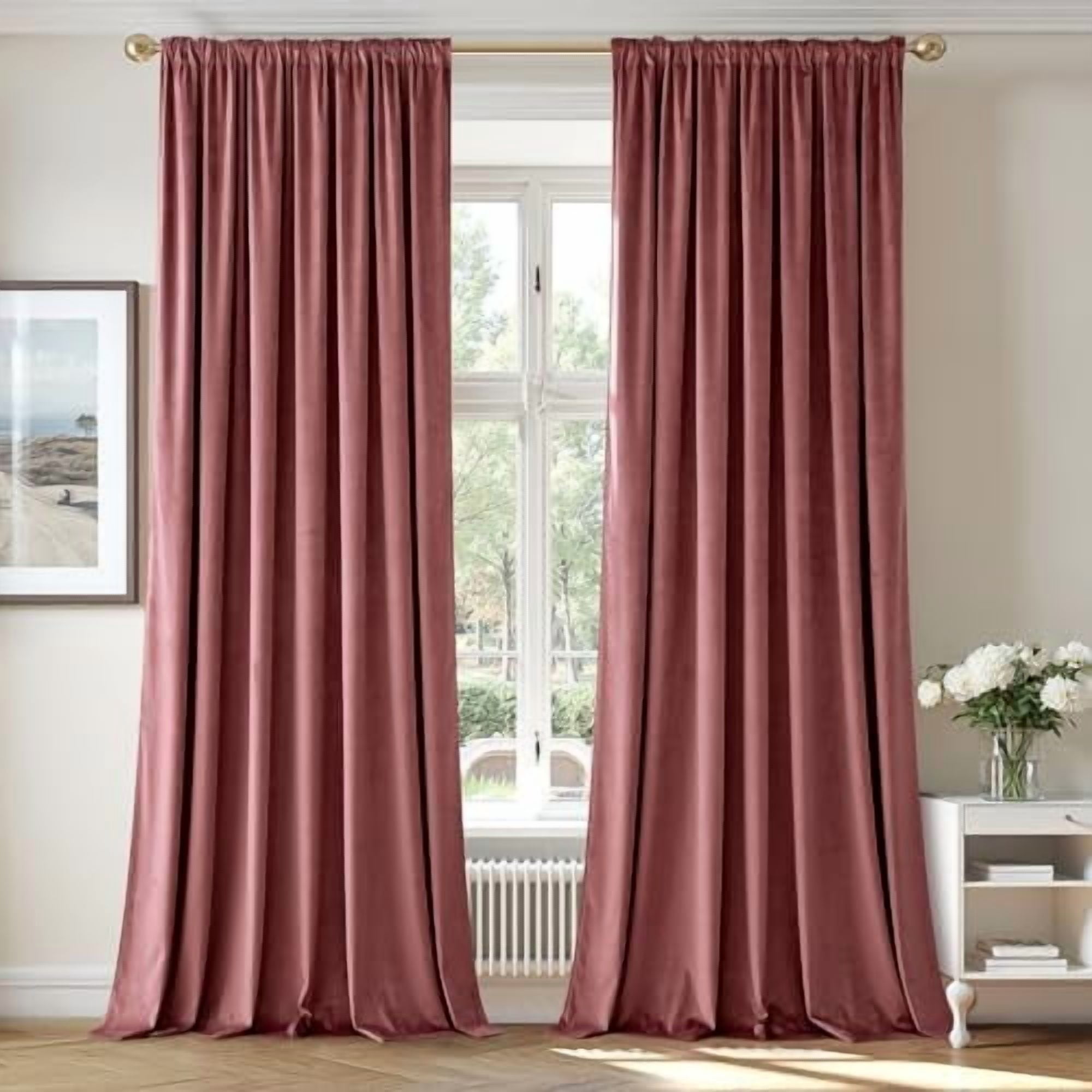Dusty Rose Pink Velvet Curtains 96 Inches Long, Thermal Insulated ...