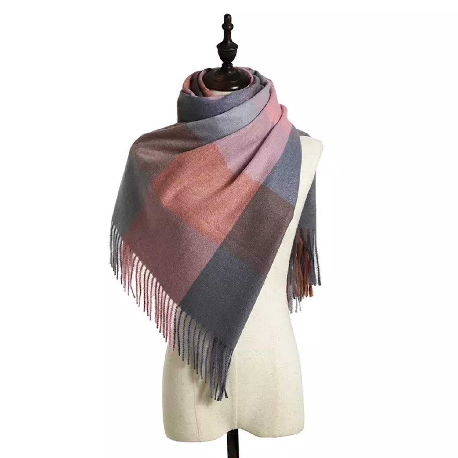 Dusty Rose Plaid Scarf With Tassels - Walmart.com