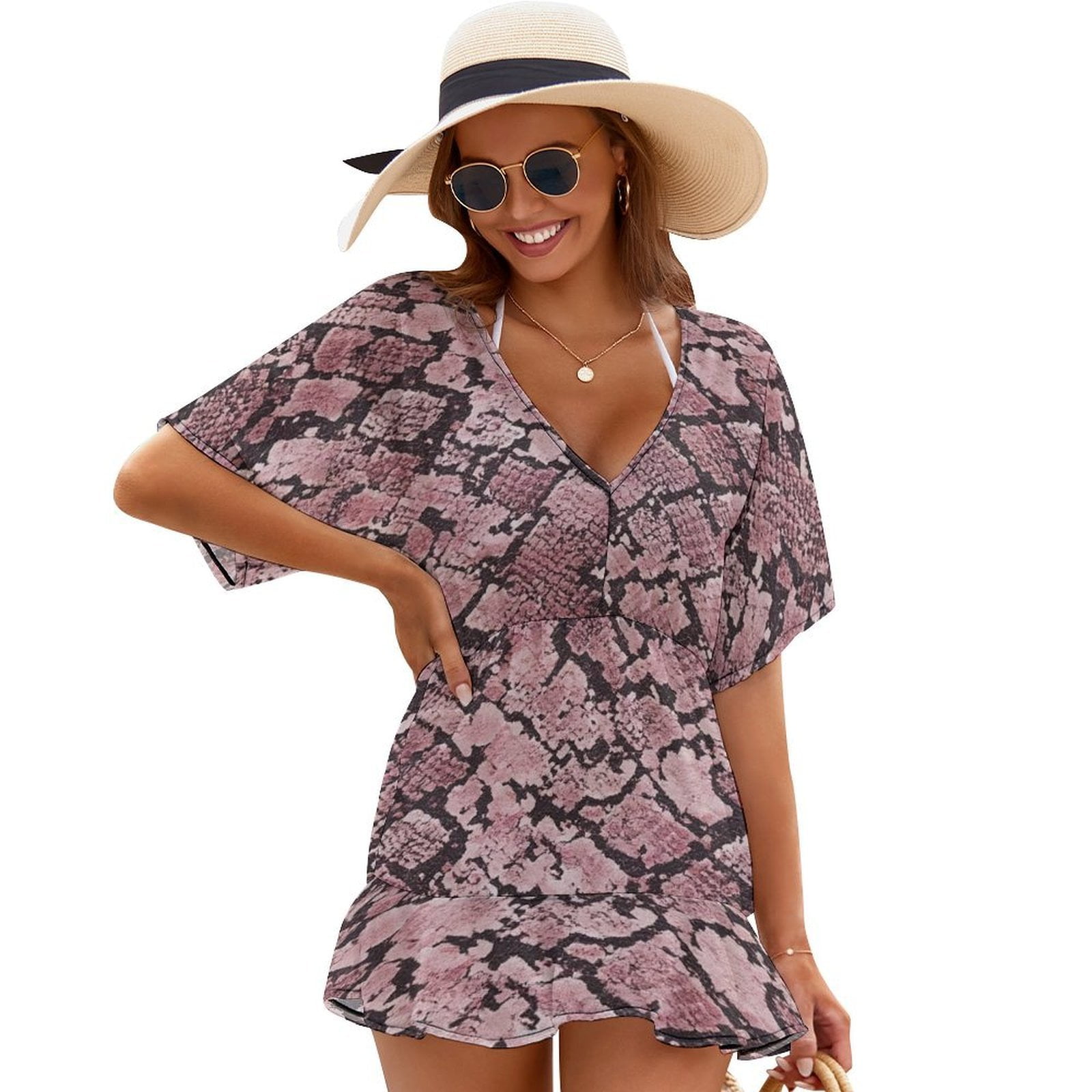 Dusty Rose Snakeskin Pattern Texture Cover Ups Dresses Women Summer ...