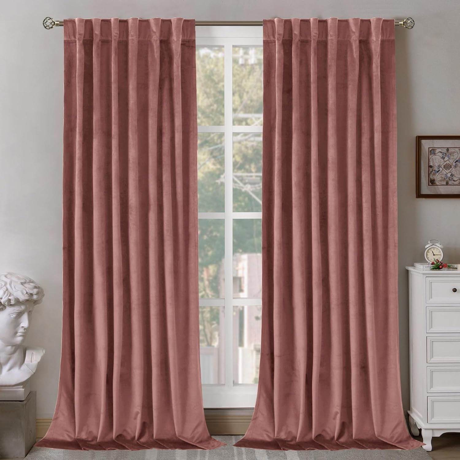 Dusty Rose Velvet Curtains for Bedroom, Thick Thermal Insulated Room ...