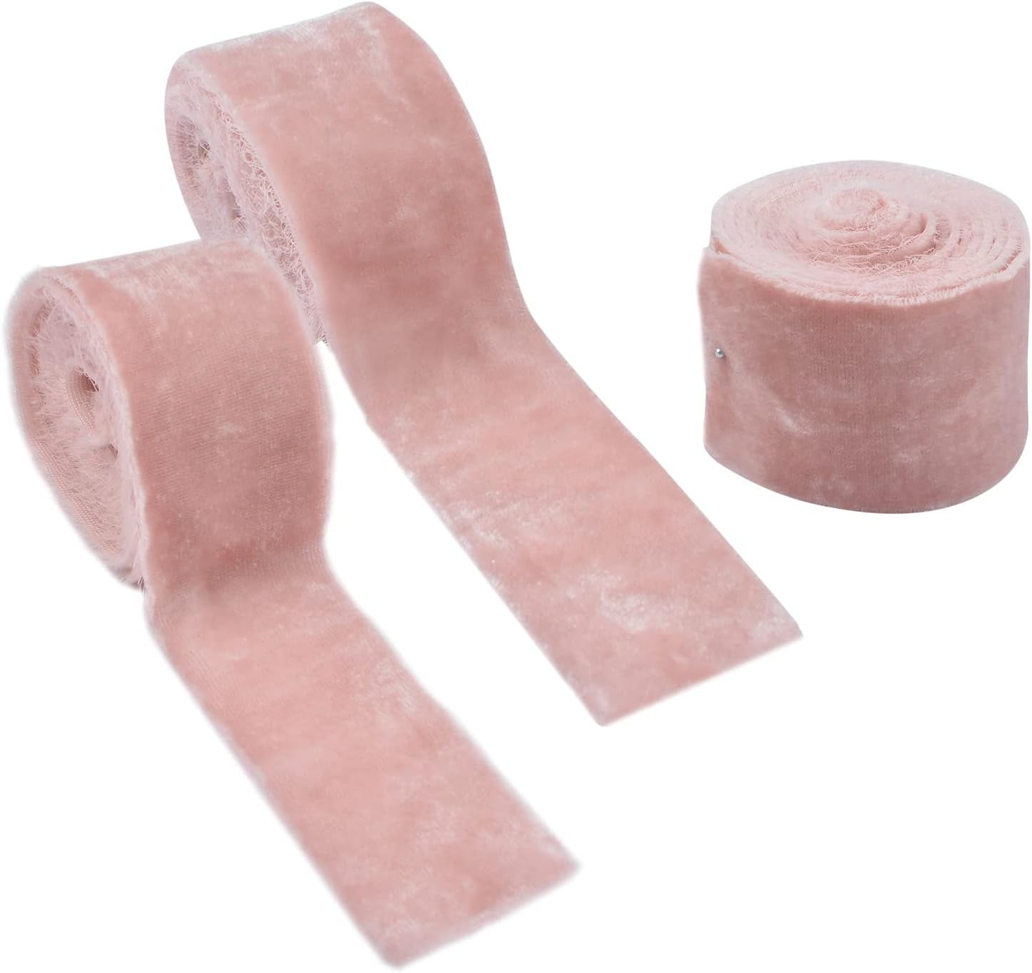 Dusty Rose Velvet Ribbon, 3 Rolls Fringe Velvet Lace Fabric Single Side ...