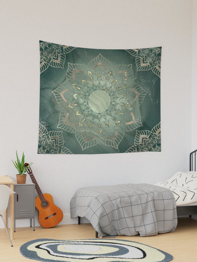 Dusty green and gold mandala - Elegant boho patterns Tapestry - Walmart.com