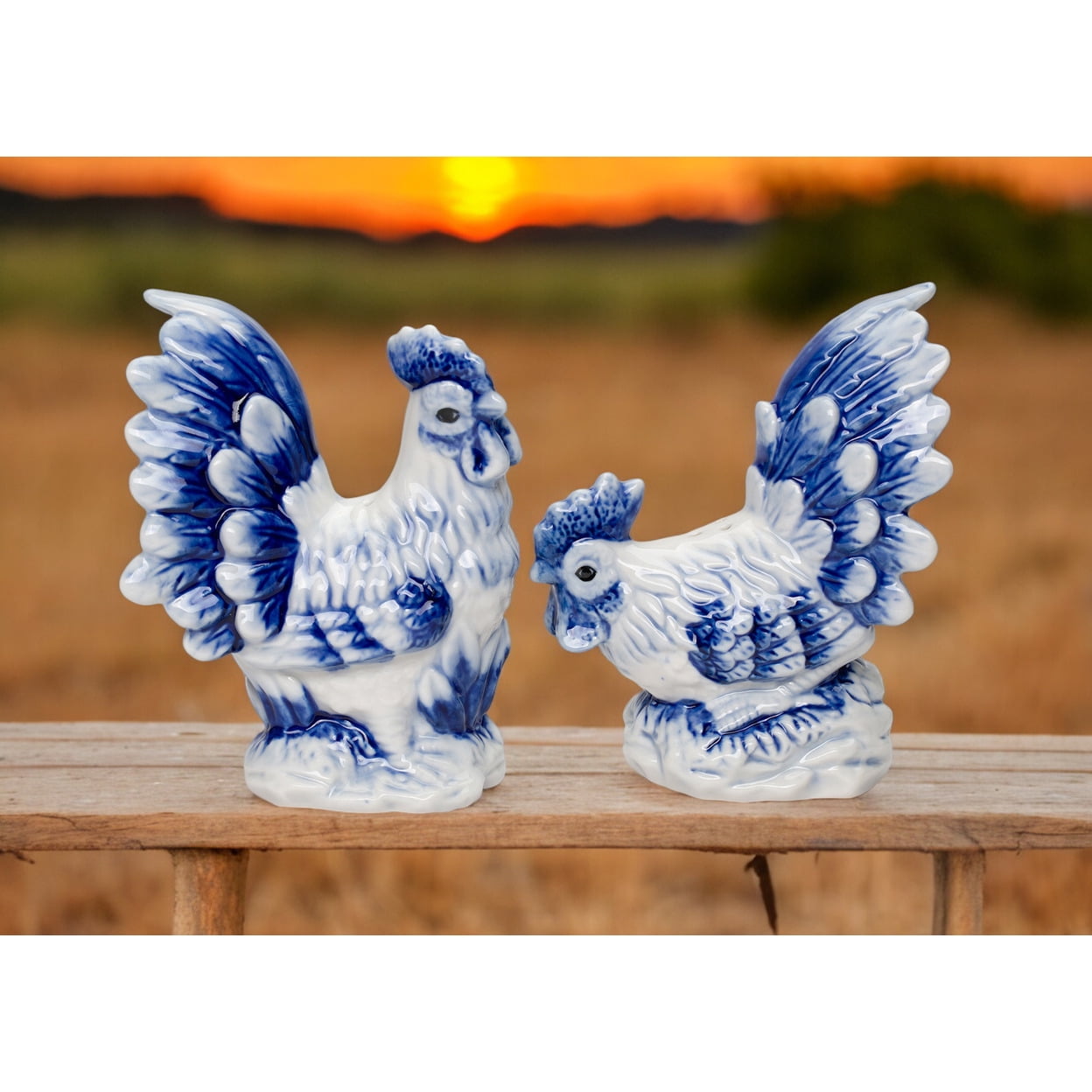 Dutch Blue Ceramic Rooster Salt and Pepper Shakers Farmhouse Kitchen ...