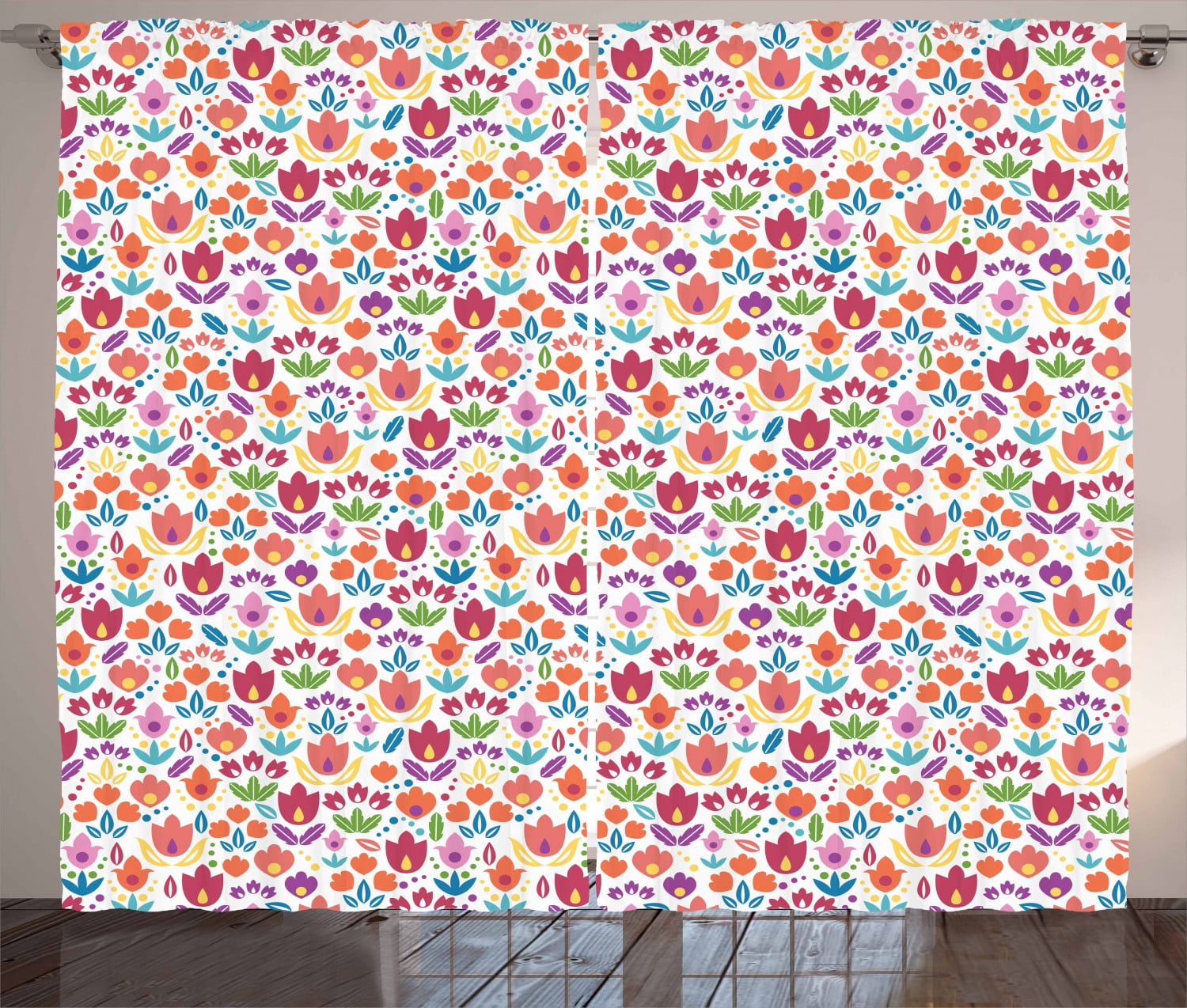 Ambesonne Dutch Curtains 2 Panel Set, Blooming Tulip Design, 108" x 90 ...