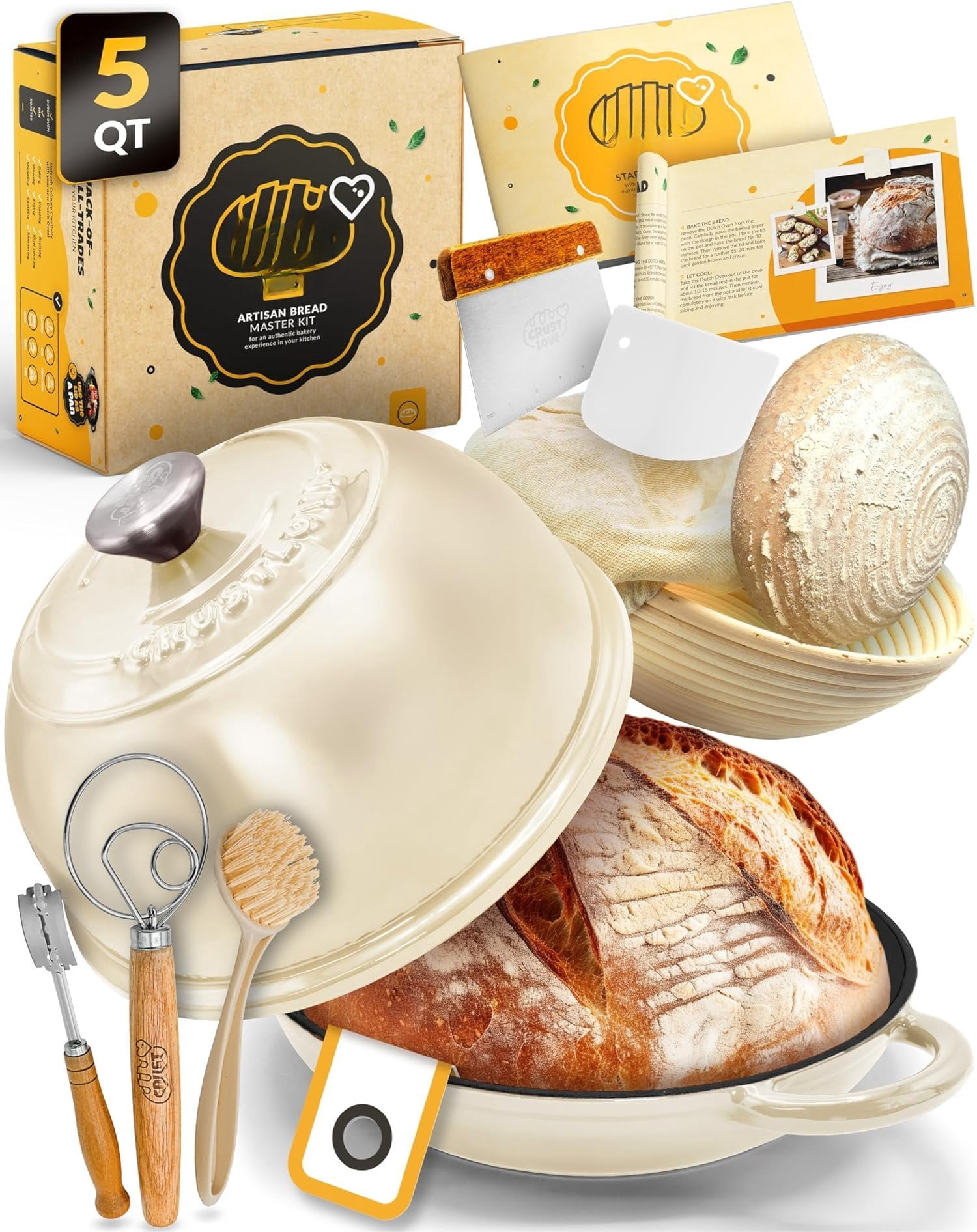 Dutch Oven Bread Baking - 5QT Enamel Bread-Oven - incl Sourdough Bread ...