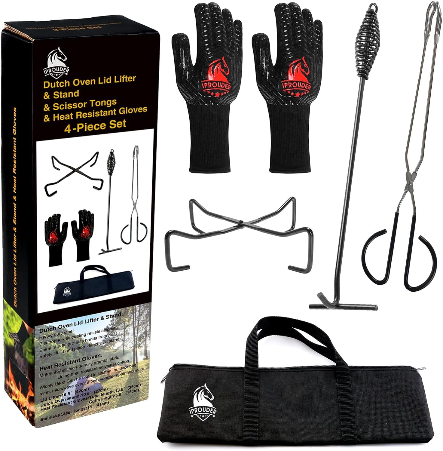 Dutch Oven Lid Lifter Stand Gloves Tongs Pot Stand - BBQ and Camp ...