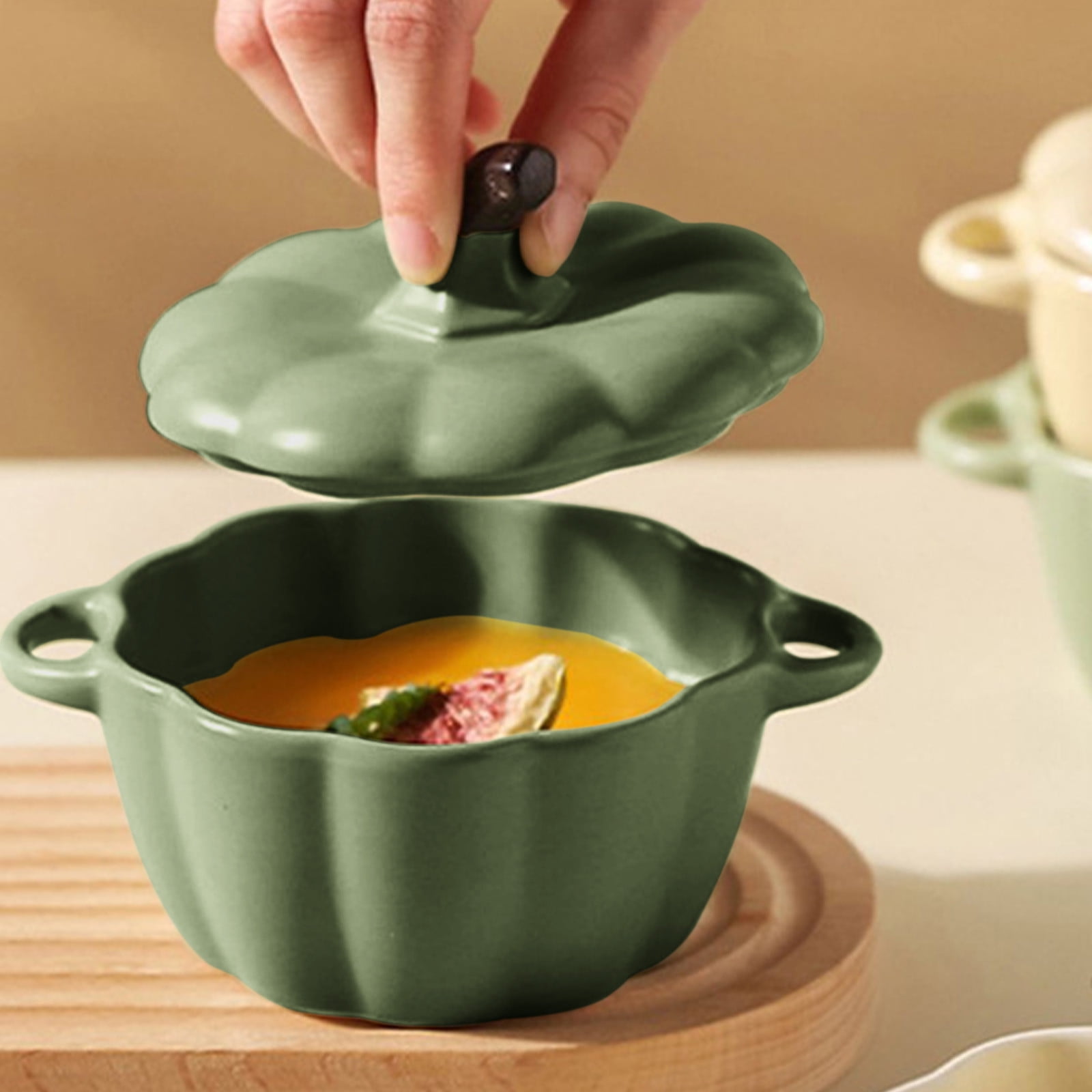 Dutch Oven Pot with Lid, Pumpkin Pottery Dessert Saucepan, Mini Baking Dish Cute Pumpkin Bowl ...