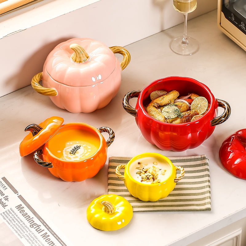 Dutch Oven Pot with Lid, Pumpkin Pottery Dessert Saucepan, Mini Baking ...