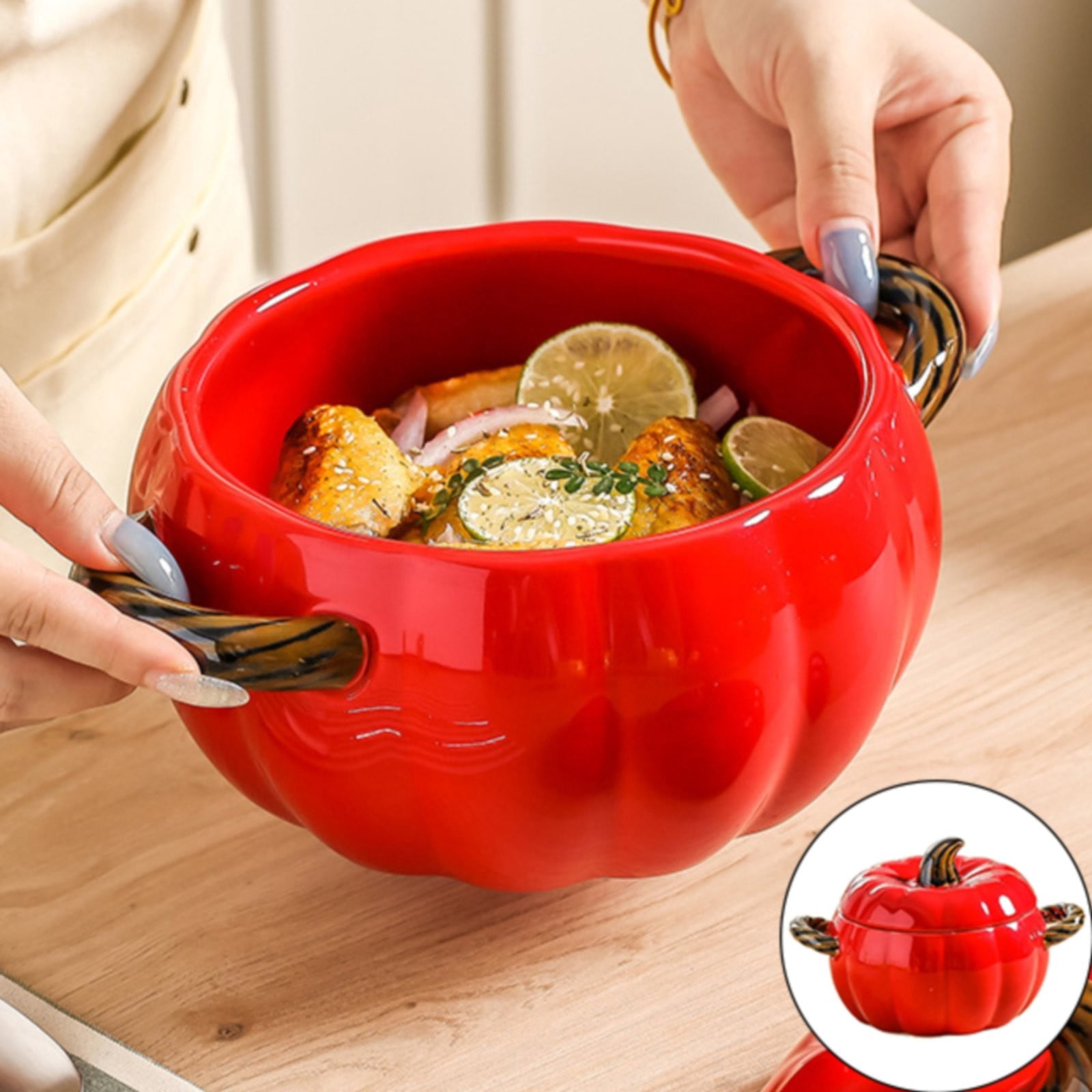 Dutch Oven Pot with Lid, Pumpkin Pottery Dessert Saucepan, Mini Baking ...