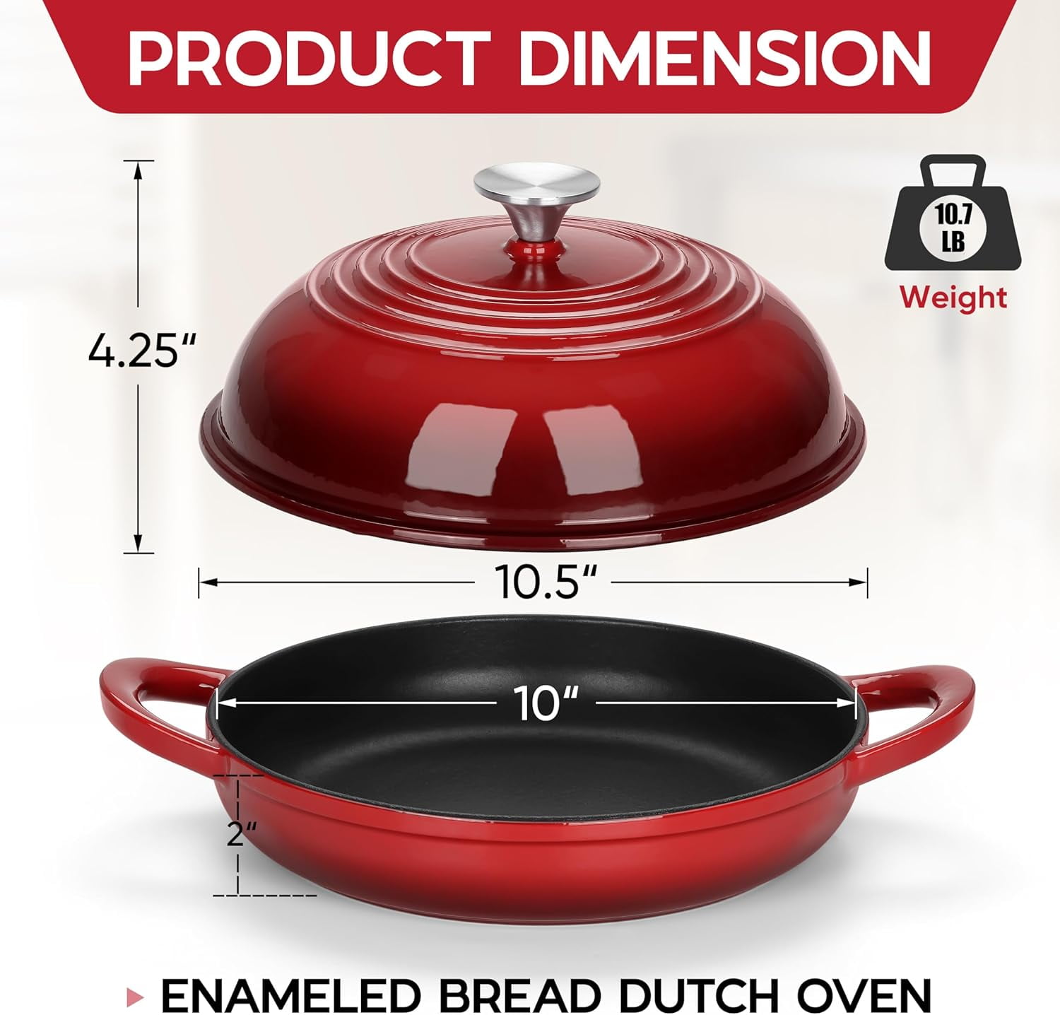 Dutch Oven for Sourdough Bread Baking, 6 Qt Round Enameled Cast Iron ...