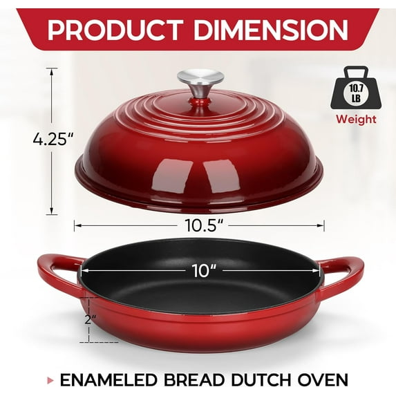 Dutch Oven for Sourdough Bread Baking, 6 Qt Round Enameled Cast Iron ...
