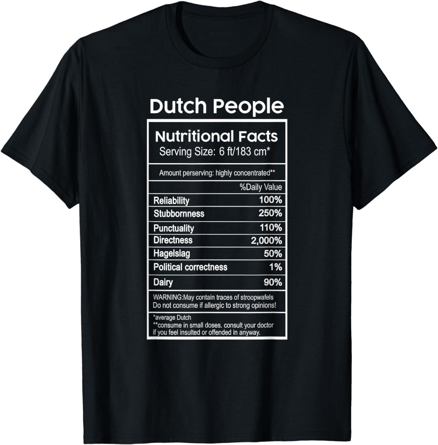 Dutch People Nutritional Facts Netherlands T-Shirt - Walmart.com