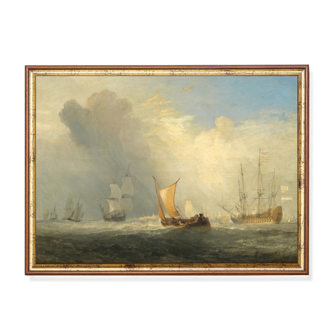 Dutch Seascape Poster 17Th Century Sailing Ship, Golden Sky Nautical ...