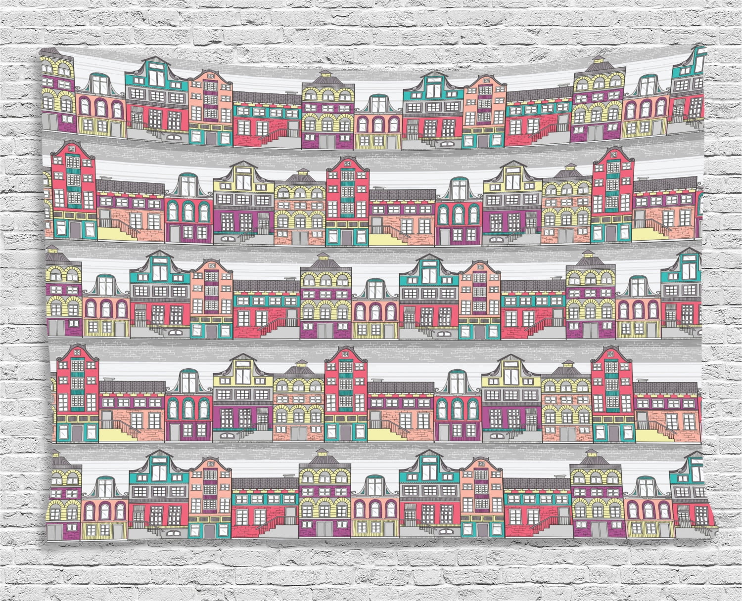 Dutch Tapestry, Traditional Colorful Amsterdam Houses Sketch Style ...